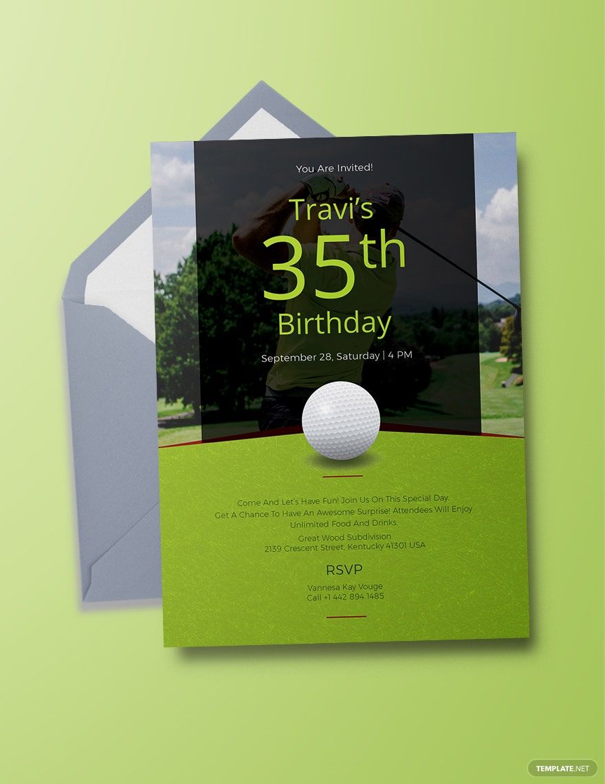 Golf Birthday Party Invitation Template PSD Template