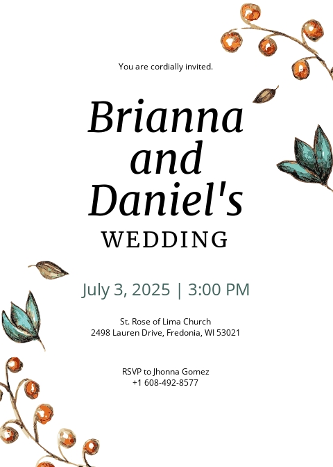 Simple Wedding Invitation Template in Illustrator, Word, Outlook, Apple ...