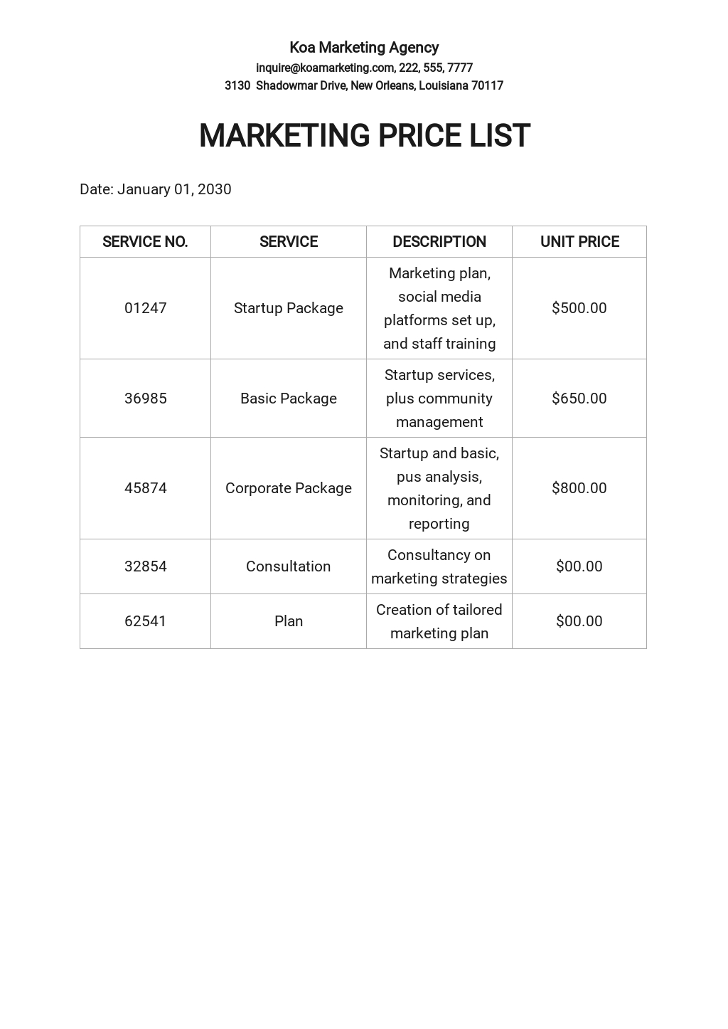 77+ FREE Price List Templates [Edit & Download] | Template.net