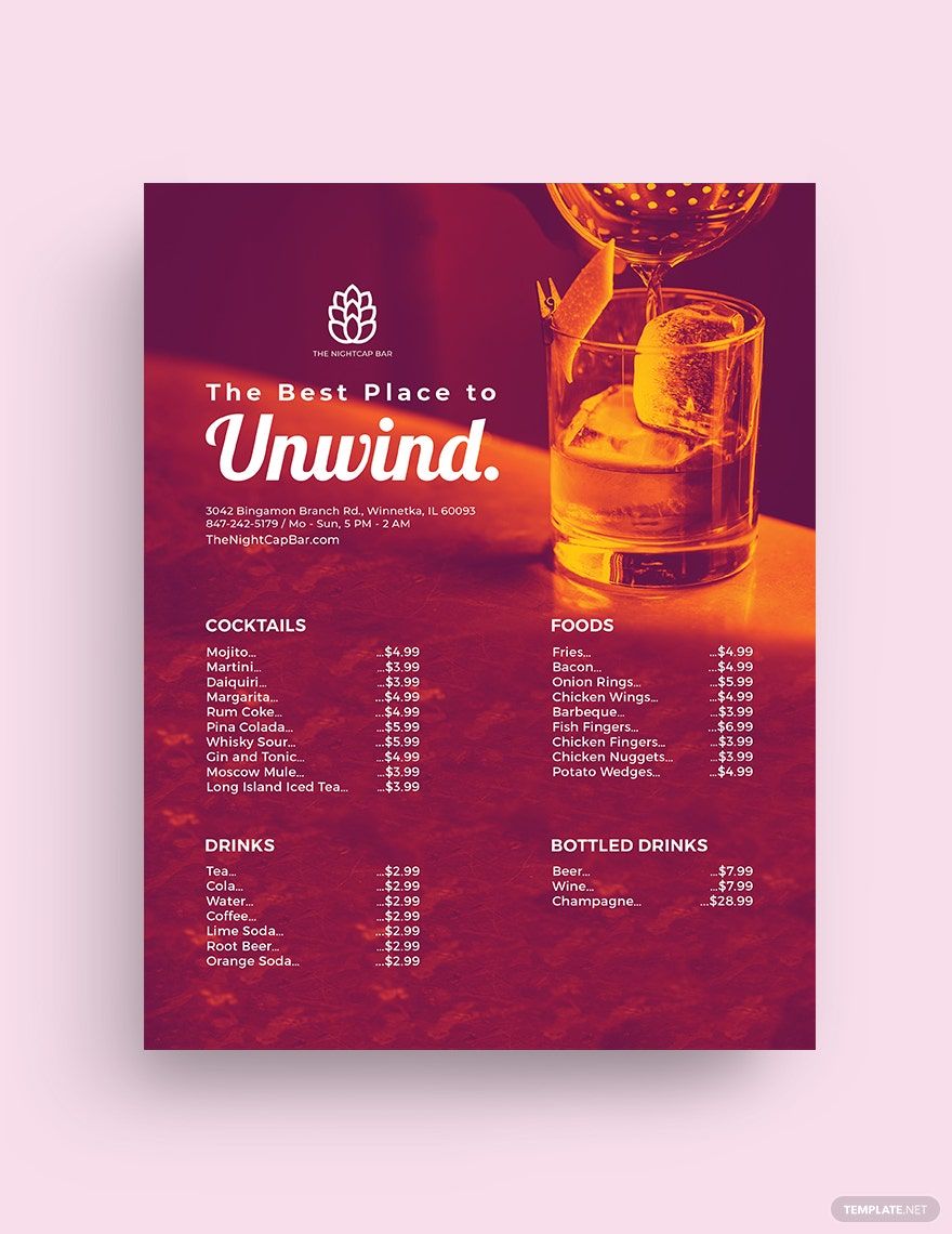 Bar Price List Download In Word Google Docs Illustrator PSD Apple 
