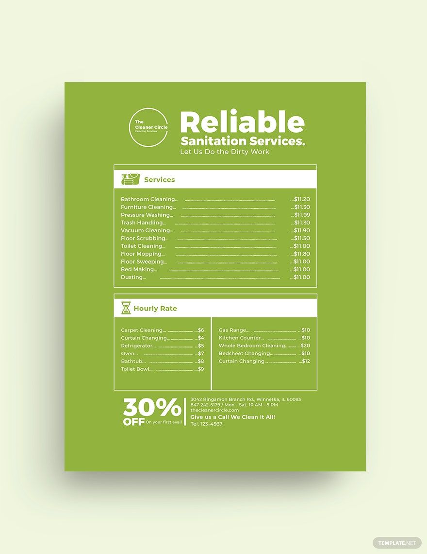 Cleaning Service Price List Template In Google Docs Illustrator Word 