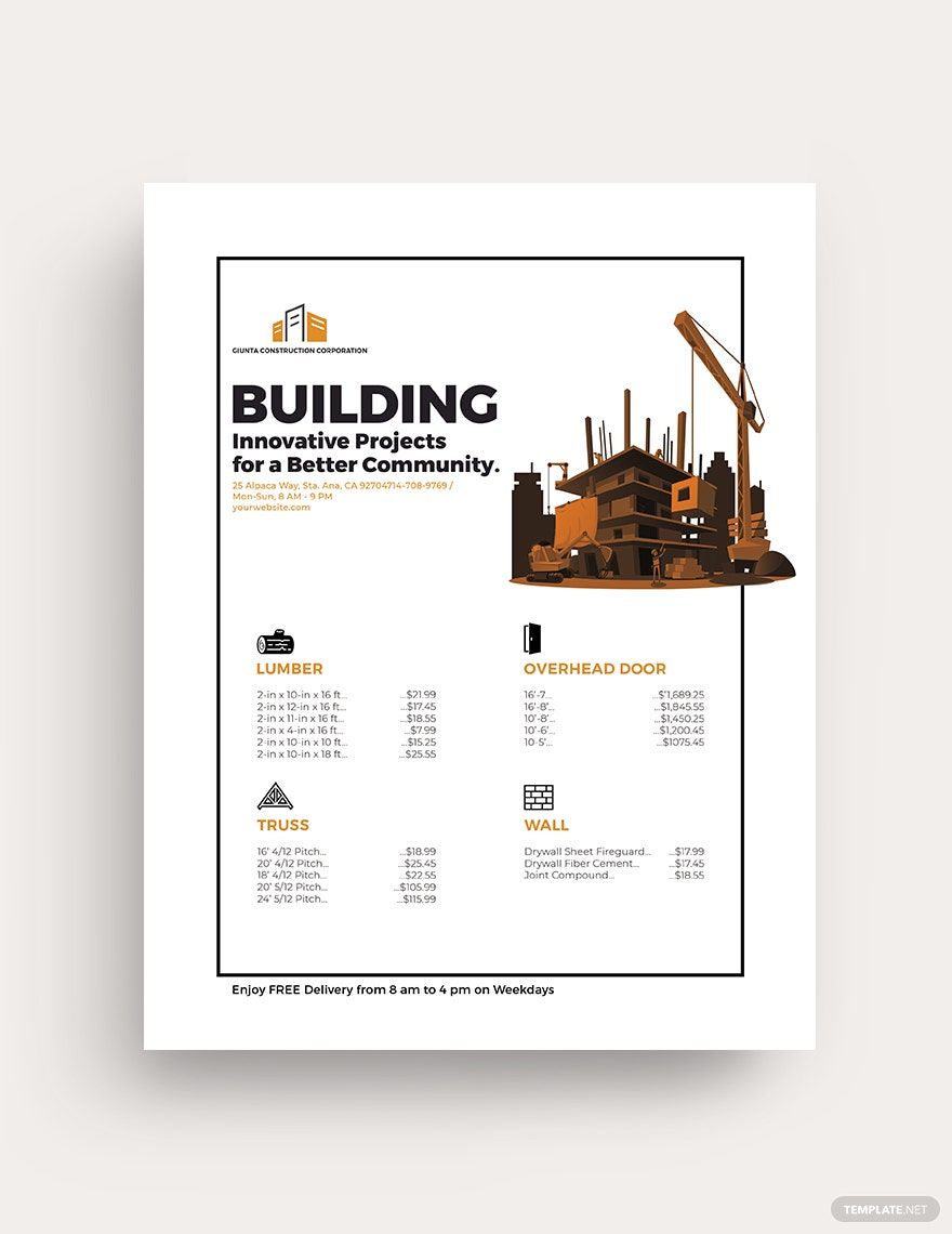 Construction Price List Template