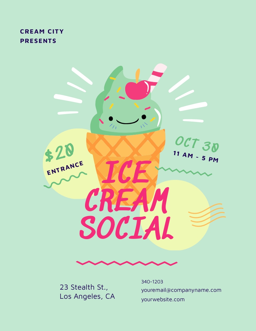 Free Ice Cream Social Flyer Template Illustrator InDesign Word 