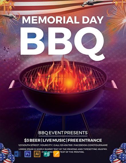 FREE Memorial Day BBQ Flyer Template Word DOC PSD Apple MAC 
