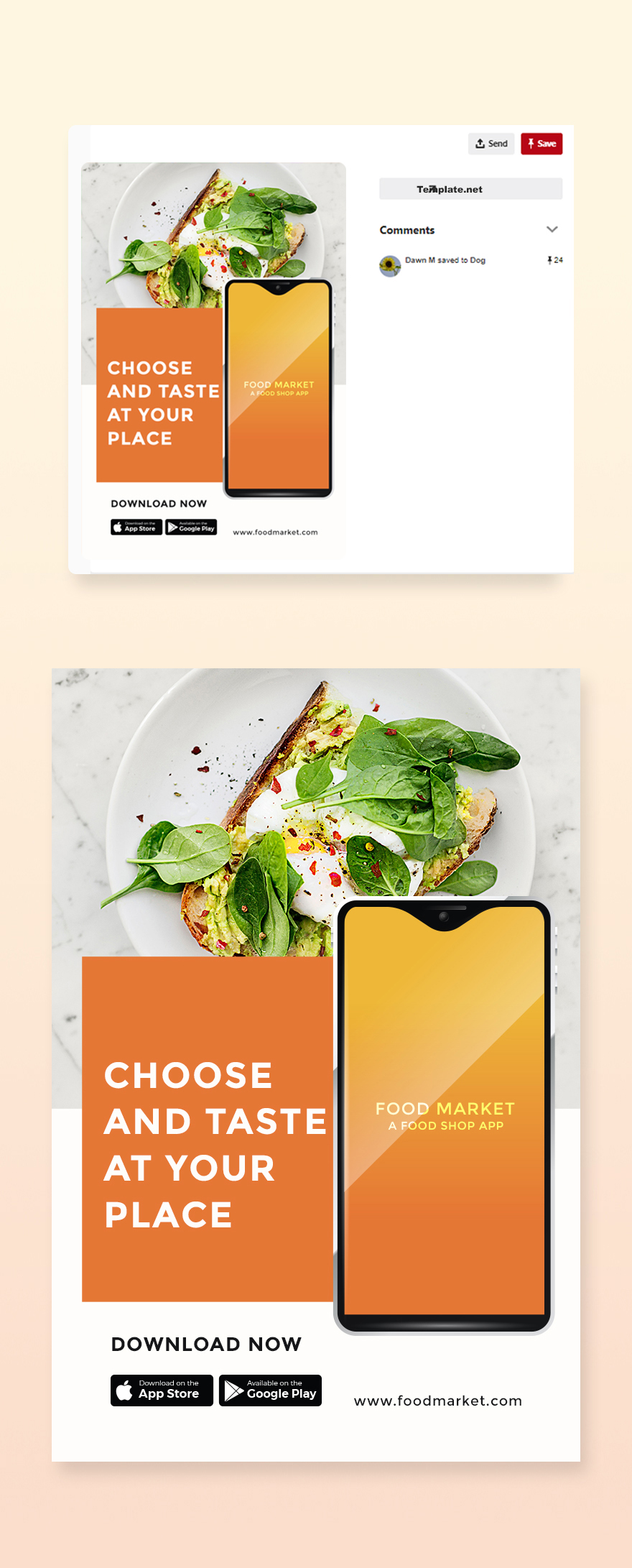 Free Food Market App Promotion Pinterest Pin Template - PSD | Template.net