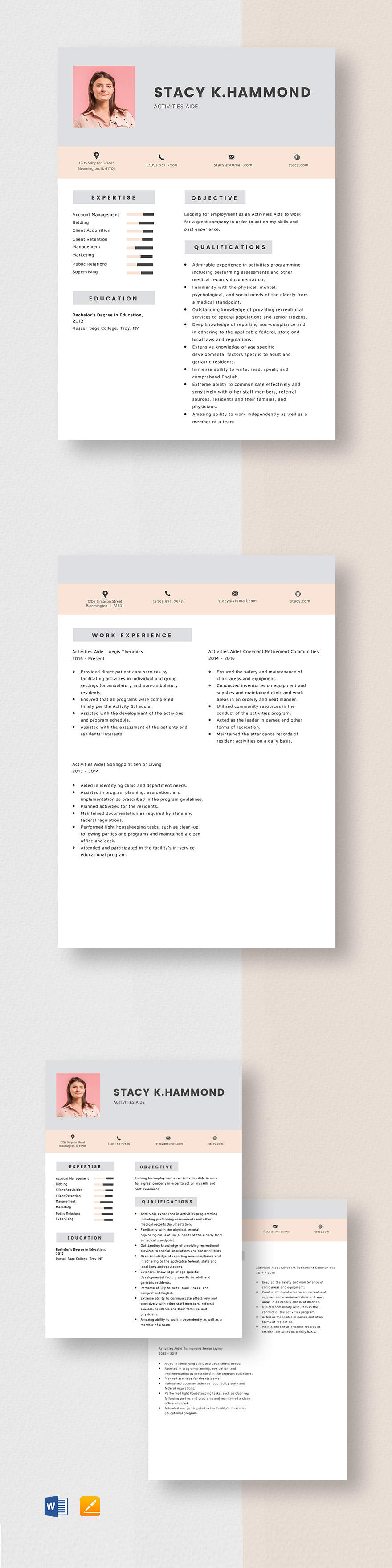 Activities Aide Resume Template - Word, Apple Pages | Template.net