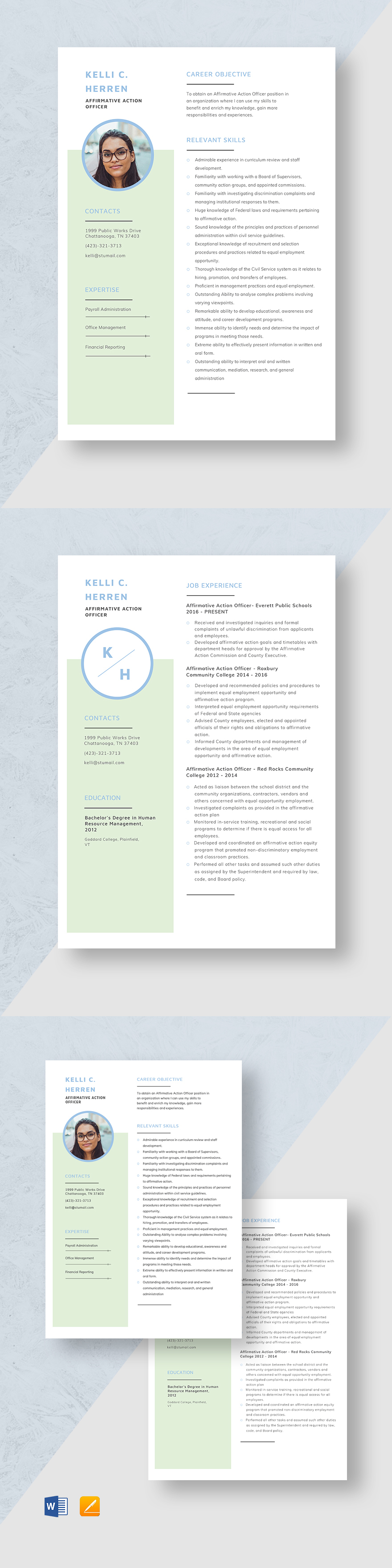 Free Affirmative Action Officer Resume Template - Word, Apple Pages ...
