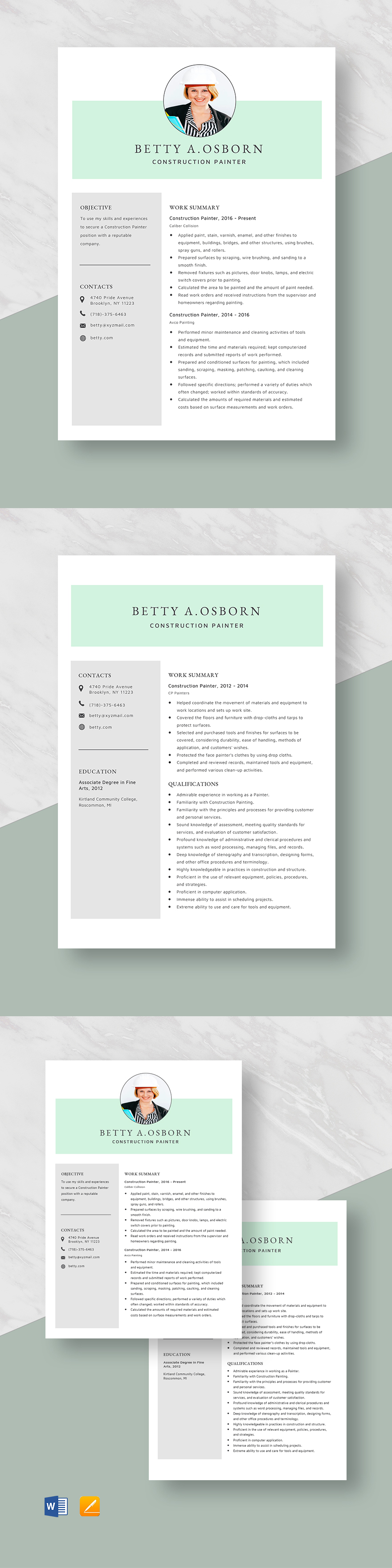 Construction Painter Resume Template Word Apple Pages Template