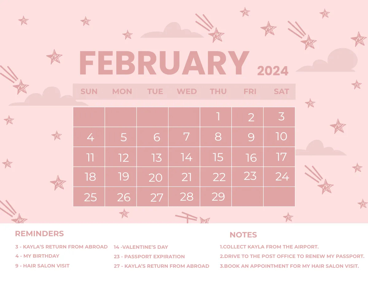 FREE February 2024 Calendar Edit Online Download Template