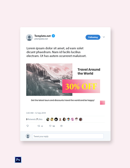 Travel Agency Twitter Post Template - PSD | Template.net