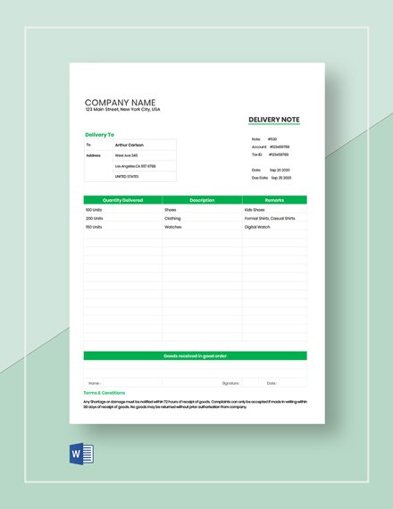 21+ Delivery Note Templates - MS Excel, MS Word, Numbers, Pages ...