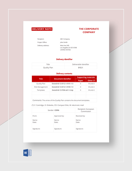 Free Sample Goods Delivery Note Template - Download in Word, Google ...
