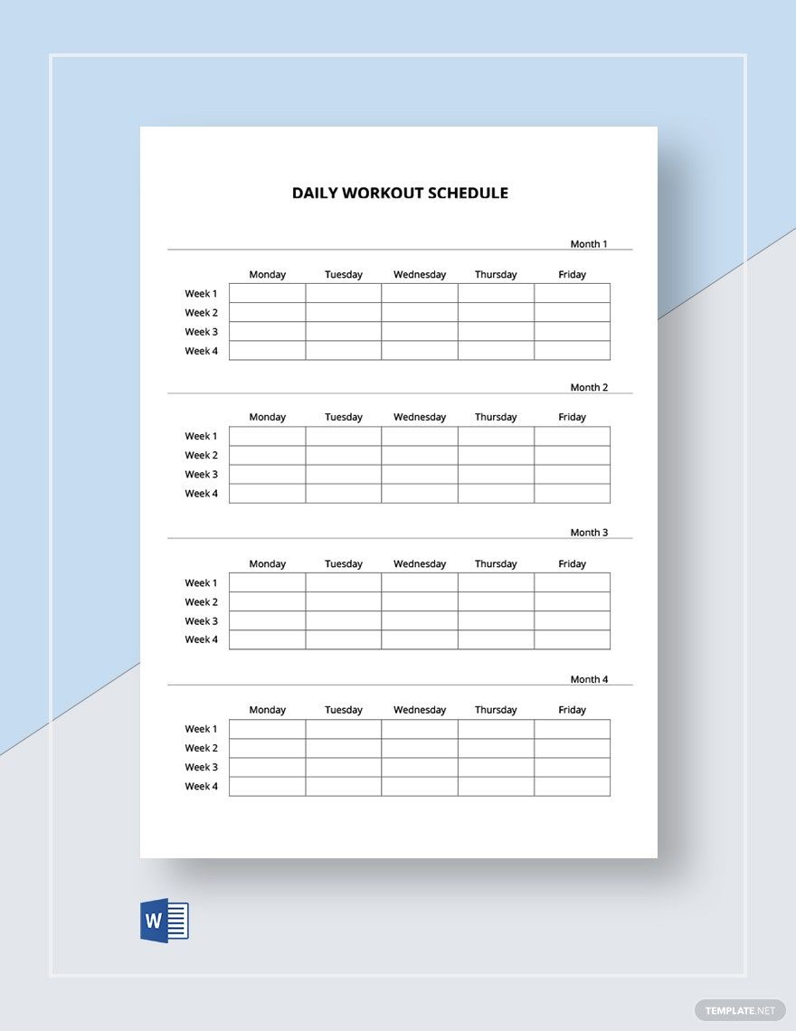 Editable Workout Schedule Template Google Docs Word Apple Pages 
