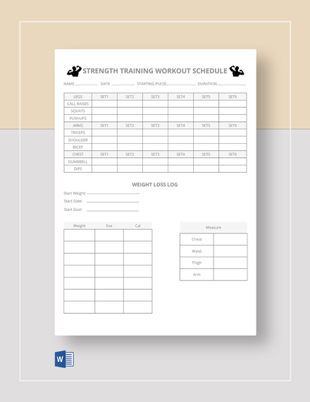 FREE Fitness Training Workout Schedule Template - PDF | Word (DOC ...