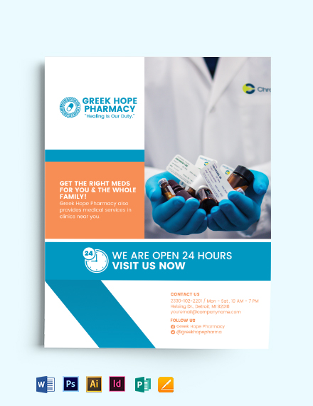 Pharmacy Medical Services Flyer Template Illustrator InDesign Word 