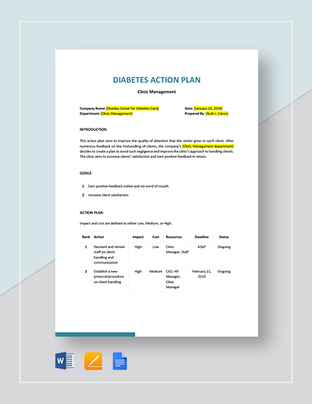 14+ Diabetes Action Plan Templates - PDF, Word