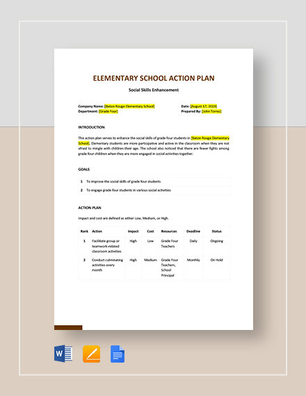 7+ School Action Plan Templates - Word, Excel, PDF