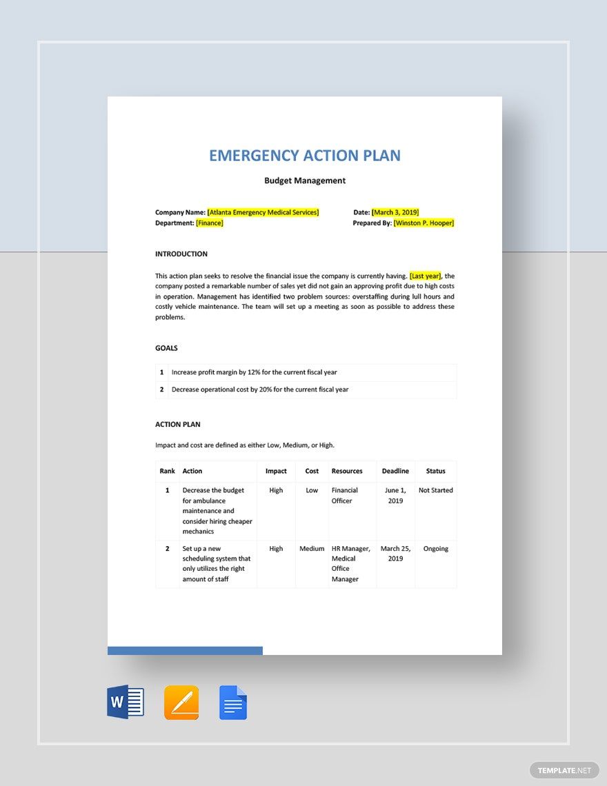 Editable Emergency Action Plan Template Download In Word Google Docs Apple Pages Template