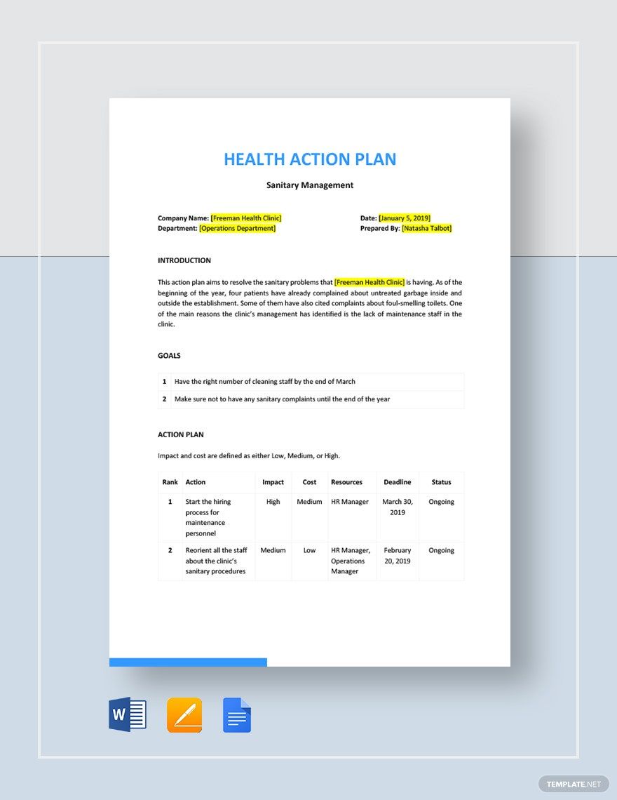 Health Action Plan Template Download In Word Google Docs Apple 