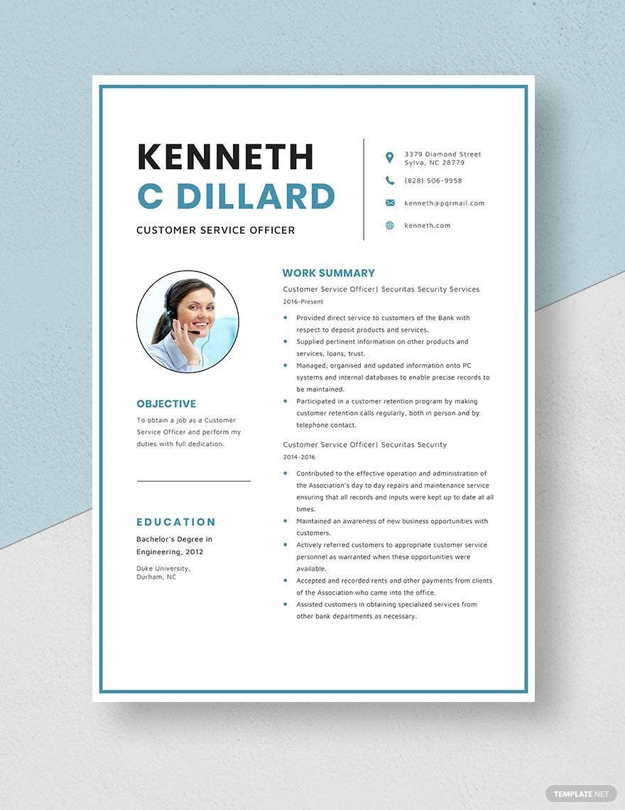 Customer Service Officer Resume Template Word Apple Pages Template