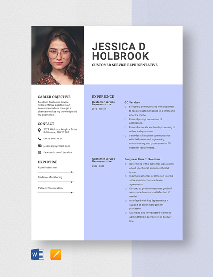 Customer Service Representative Resume Format Template - Illustrator ...
