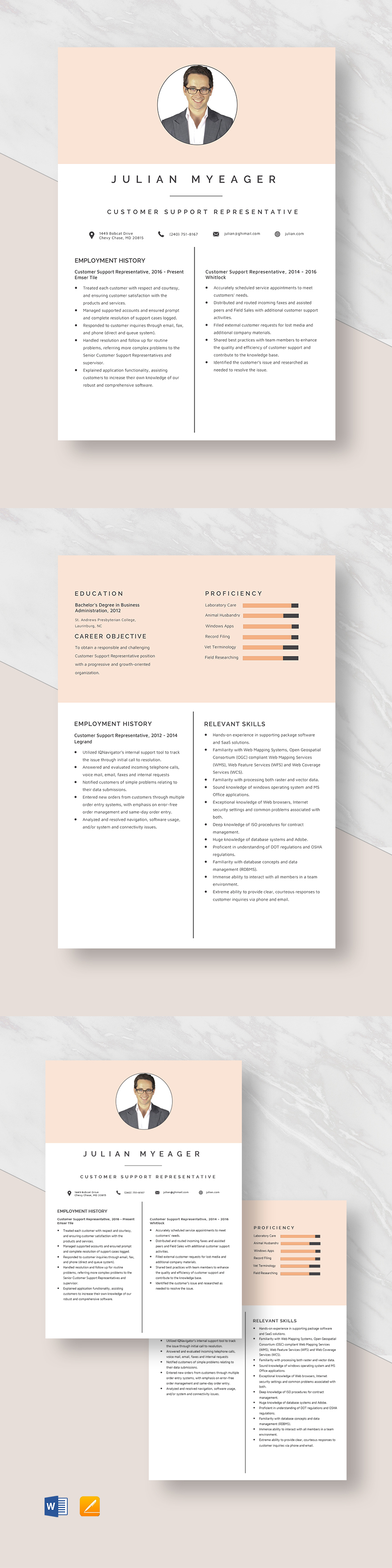 Customer Support Representative Resume Template Word Apple Pages 