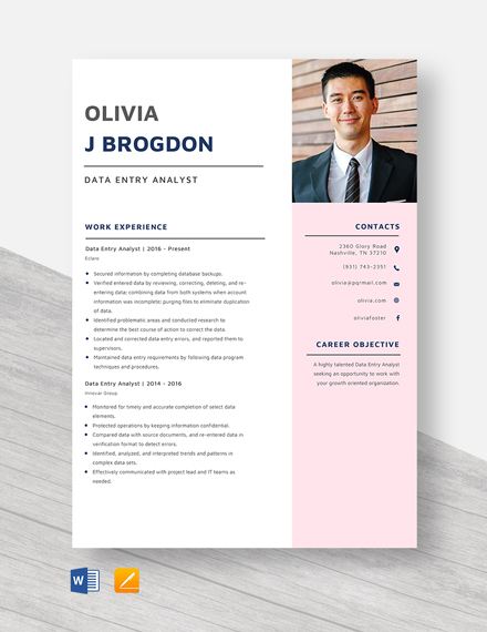 Data Entry Operator Resume - Download in Word, Apple Pages | Template.net