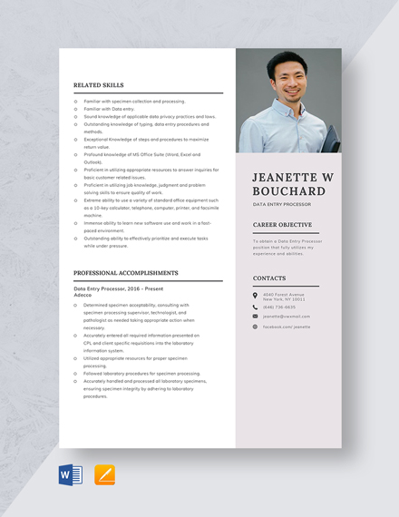 Data Entry Operator Resume - Download in Word, Apple Pages | Template.net
