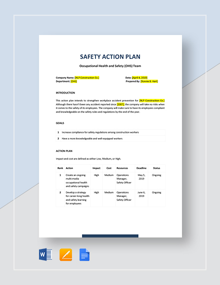 13+ Health and Safety Plan Templates - Google Docs, MS Word, Apple Pages