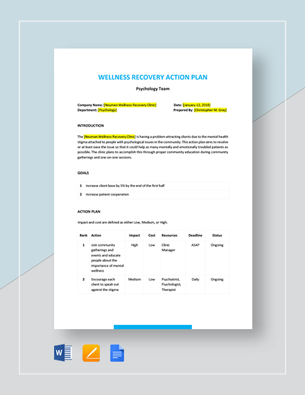 11+ Wellness Recovery Action Plan Templates - PDF, Word