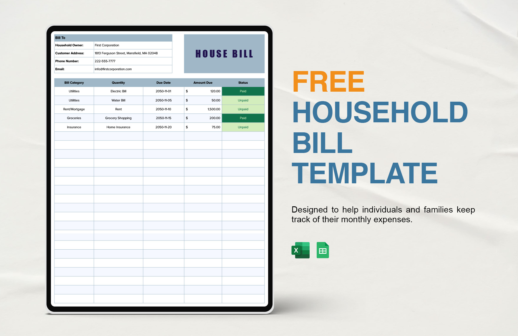 Free Household Bill Template Download In Excel Google Sheets Free Household Bill Template Download In Excel Google Sheets