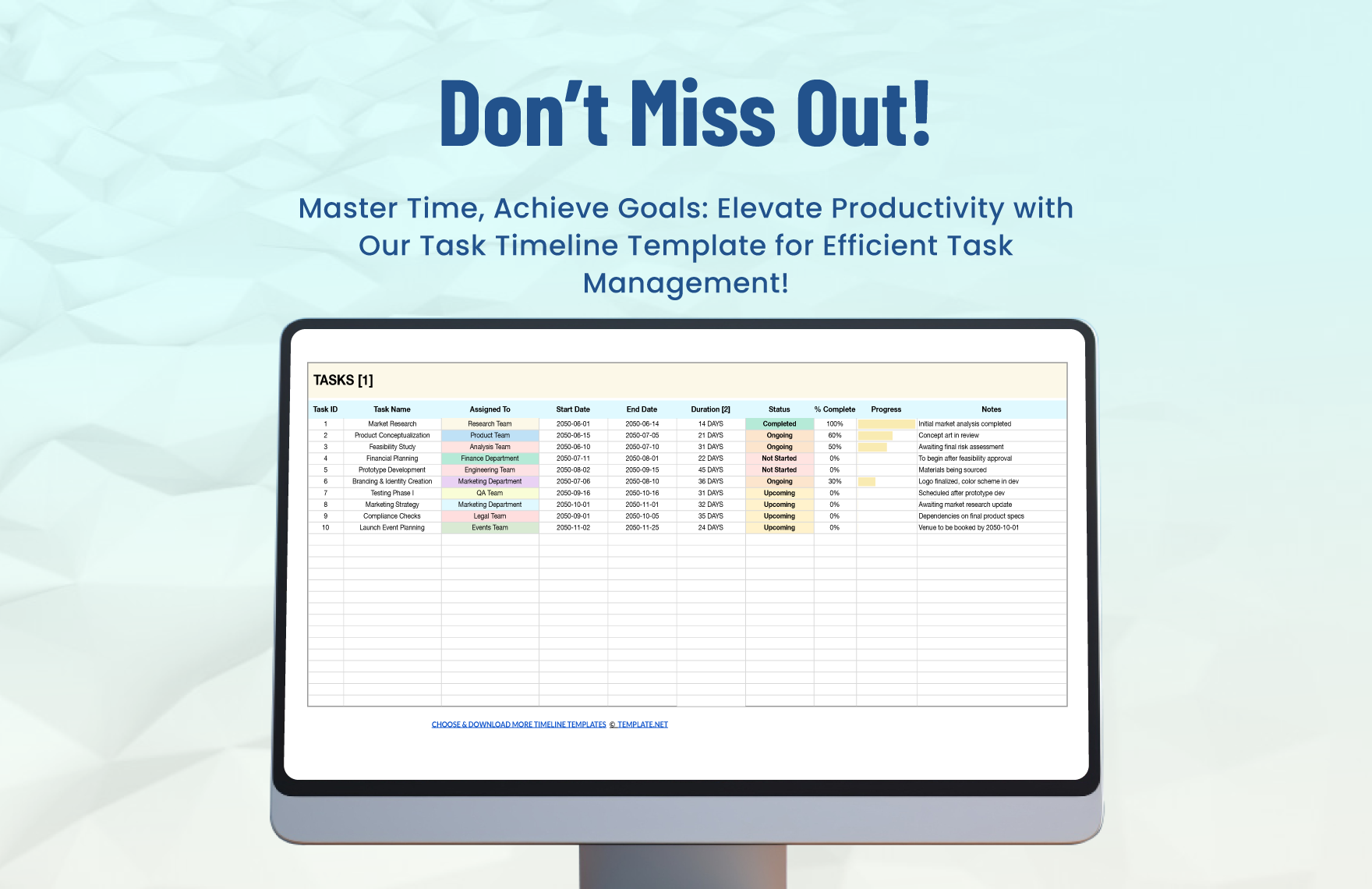 Free Task Timeline Template - Download in Excel, Google Sheets ...