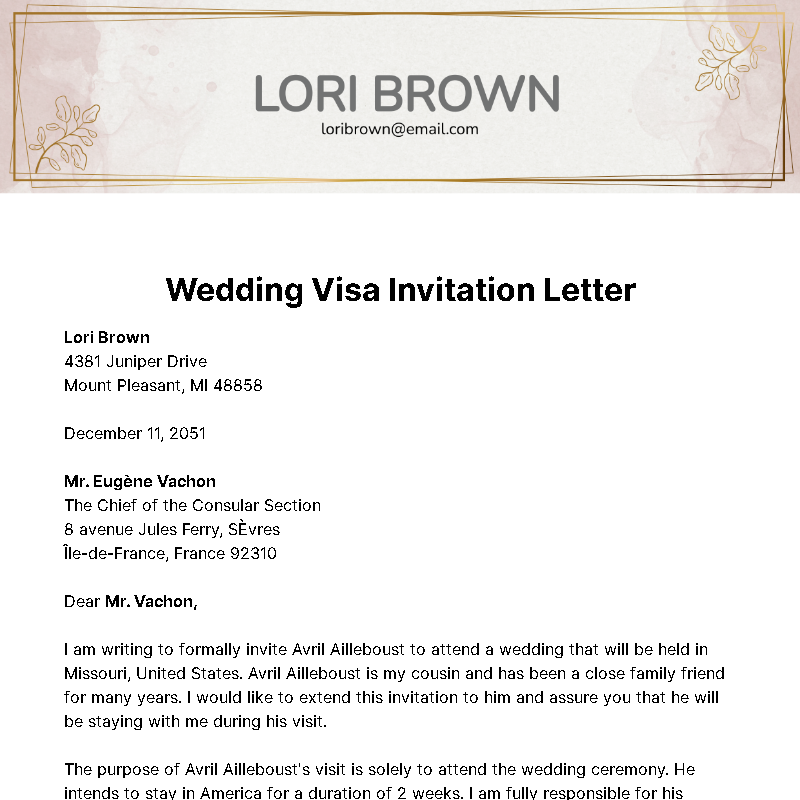 Free B2 Visa Invitation Letter - Download in Word, Google Docs, Apple ...