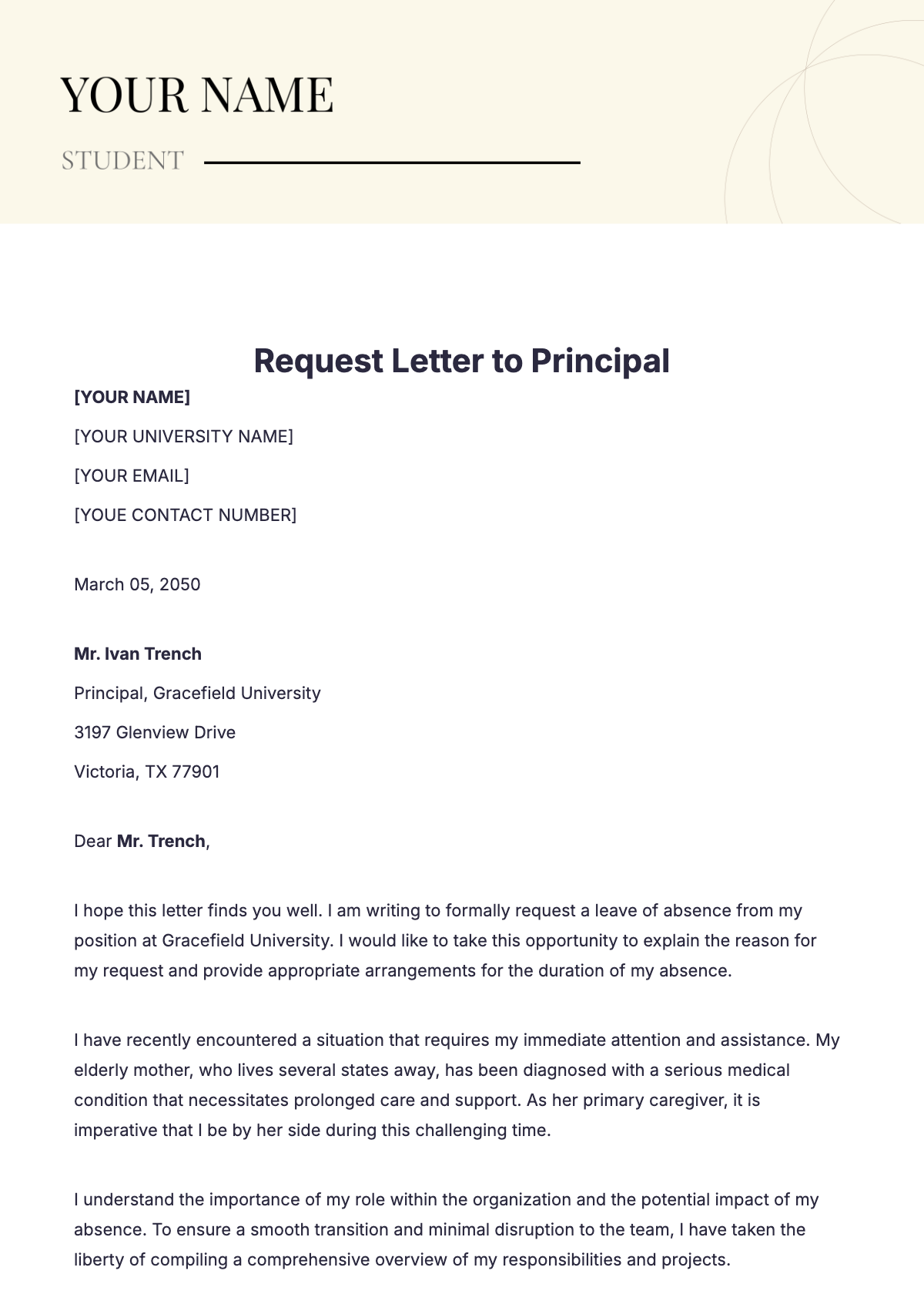 Request Letter to Principal Template - Edit Online & Download Example ...