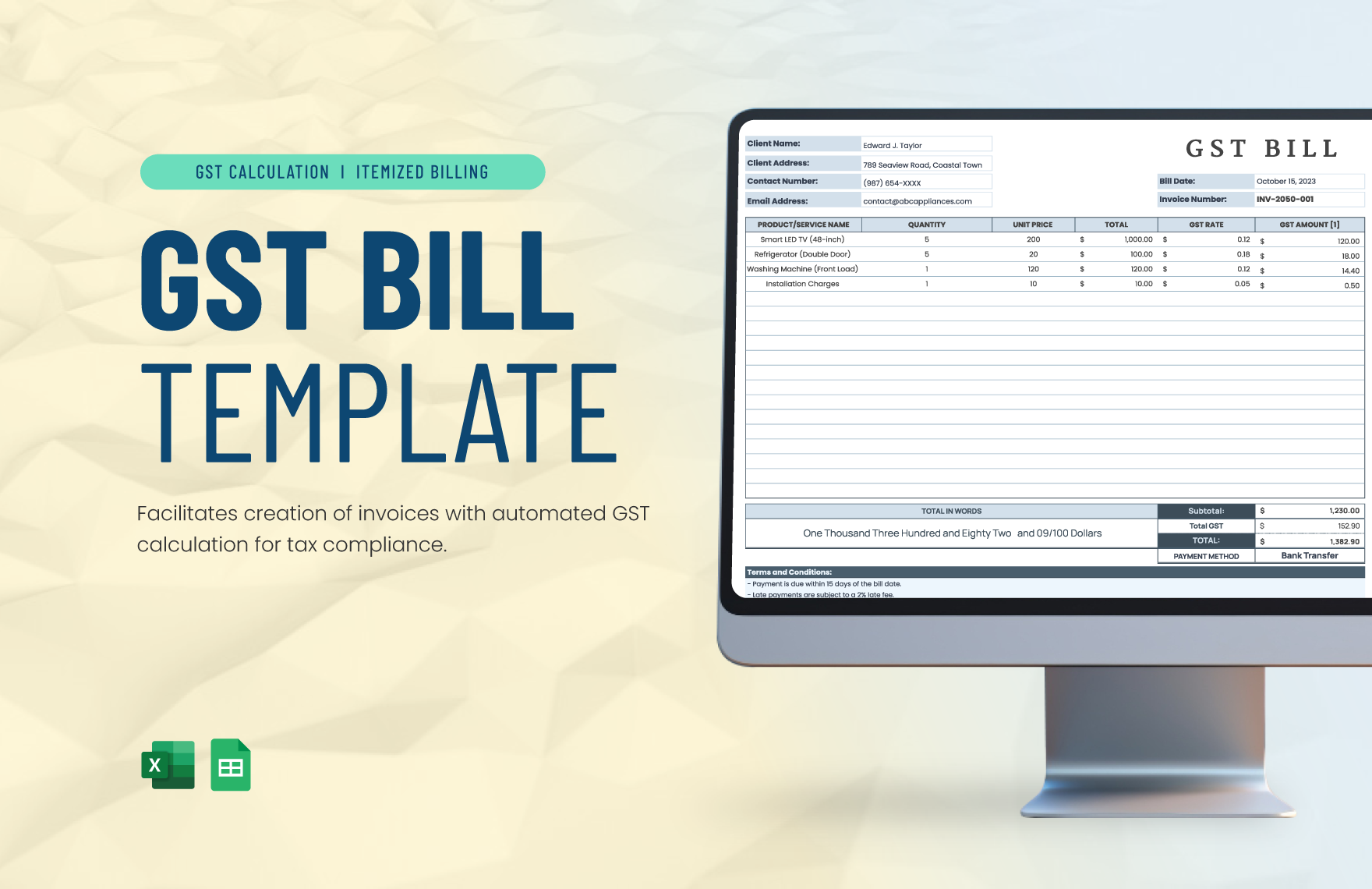 GST Bill Template In Google Sheets Excel Download Template GST Bill Template In Google Sheets Excel Download Template
