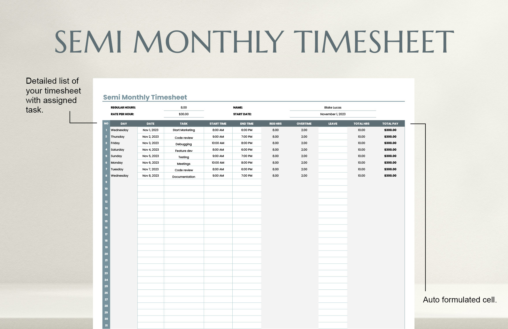 Semi Monthly Timesheet Template In Excel Google Sheets Download Semi Monthly Timesheet Template In Excel Google Sheets Download