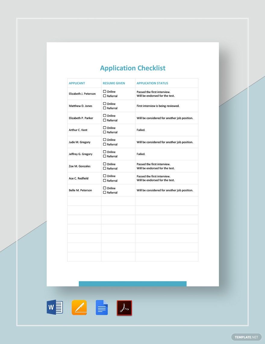 Free Application Checklist Template Google Docs Word Apple Pages 