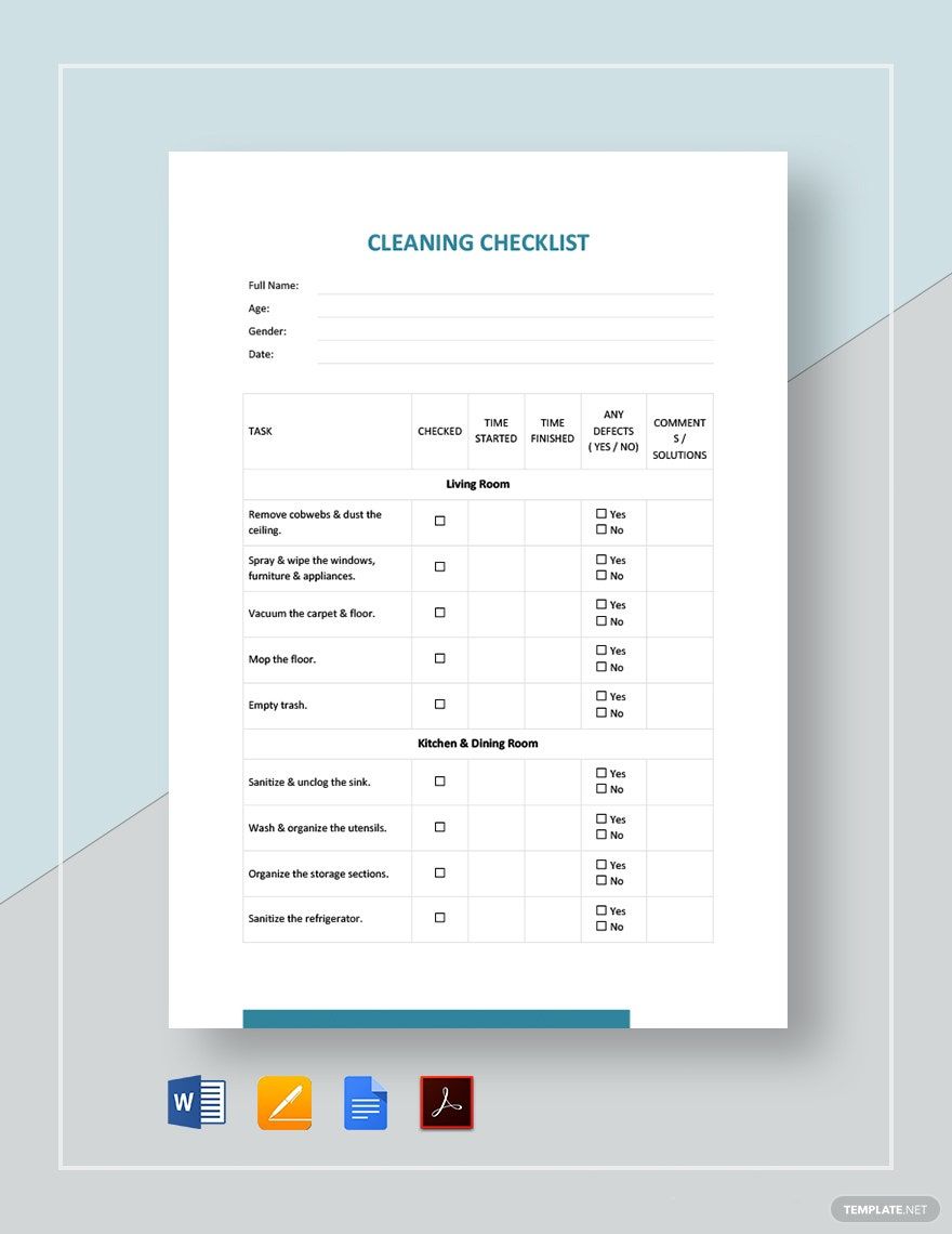 Blank Cleaning Checklist Template Download In Word Google Docs PDF 