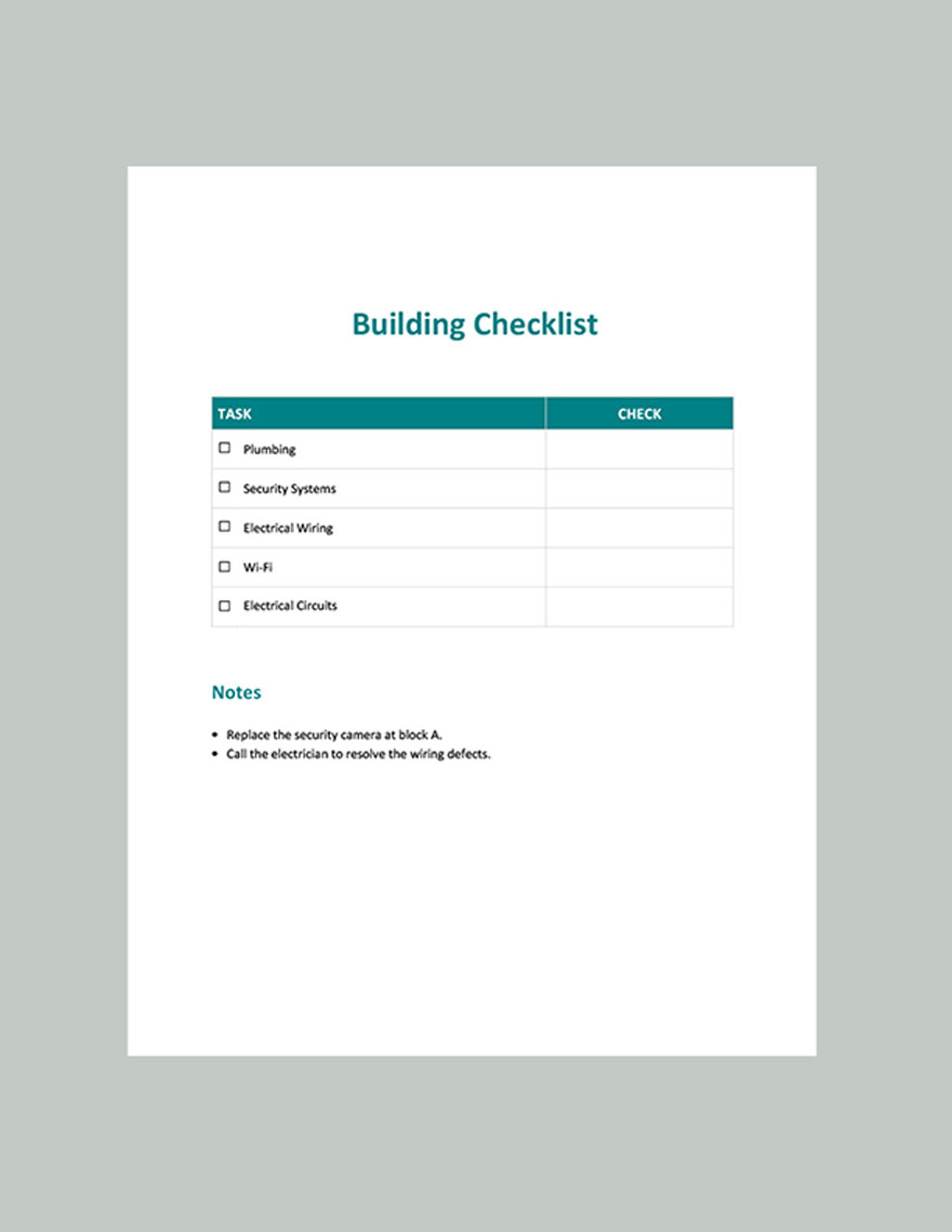 Building Checklist Template Google Docs Word Apple Pages PDF