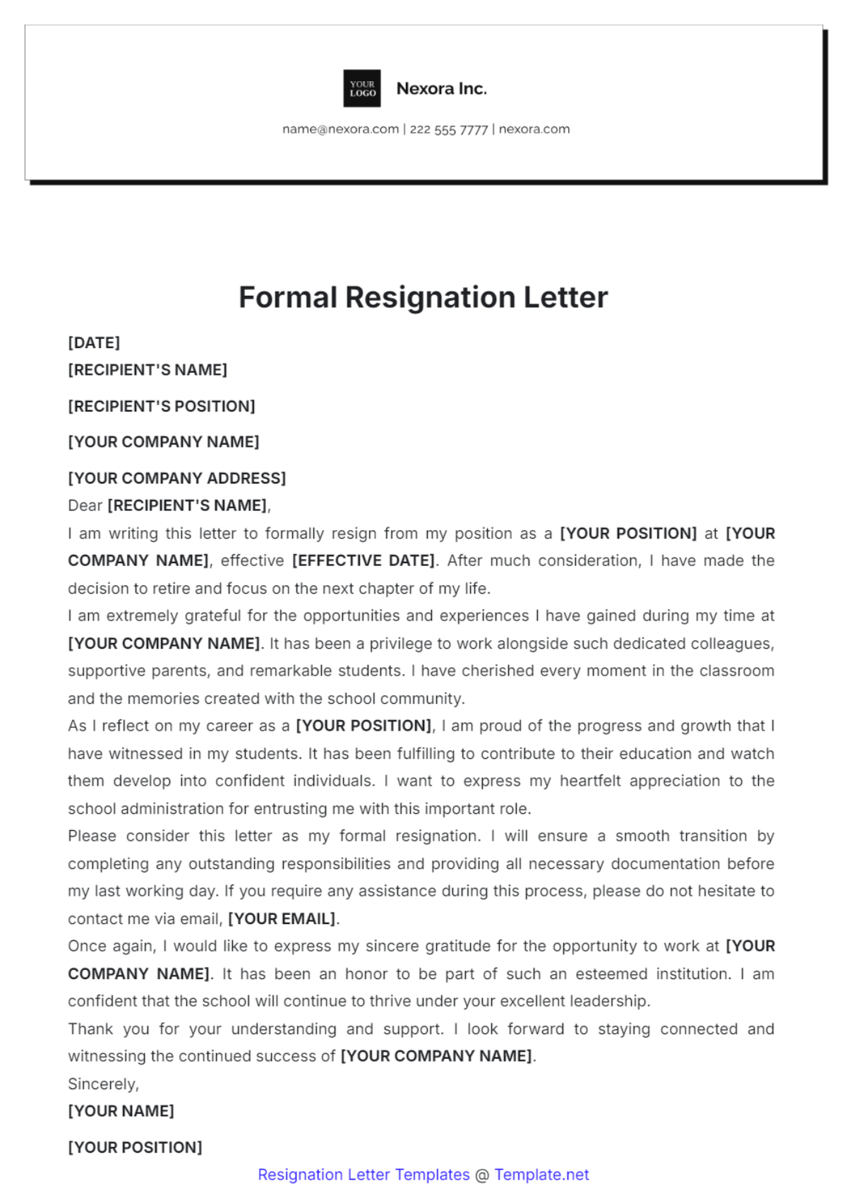 FREE Resignation Letters Templates & Examples - Edit Online & Download ...