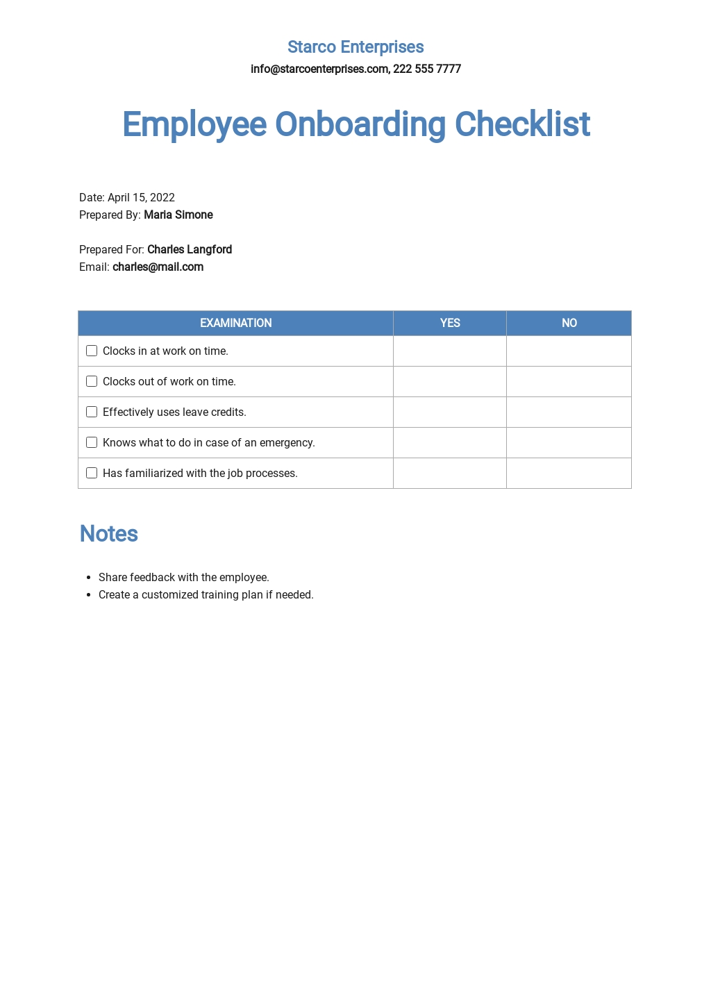 Employee Onboarding Checklist Template Free PDF Google Docs Word 