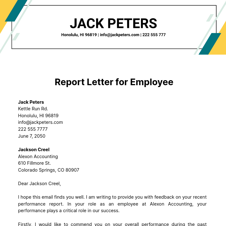 Free Report Letter for Employee - Edit Online & Download | Template.net