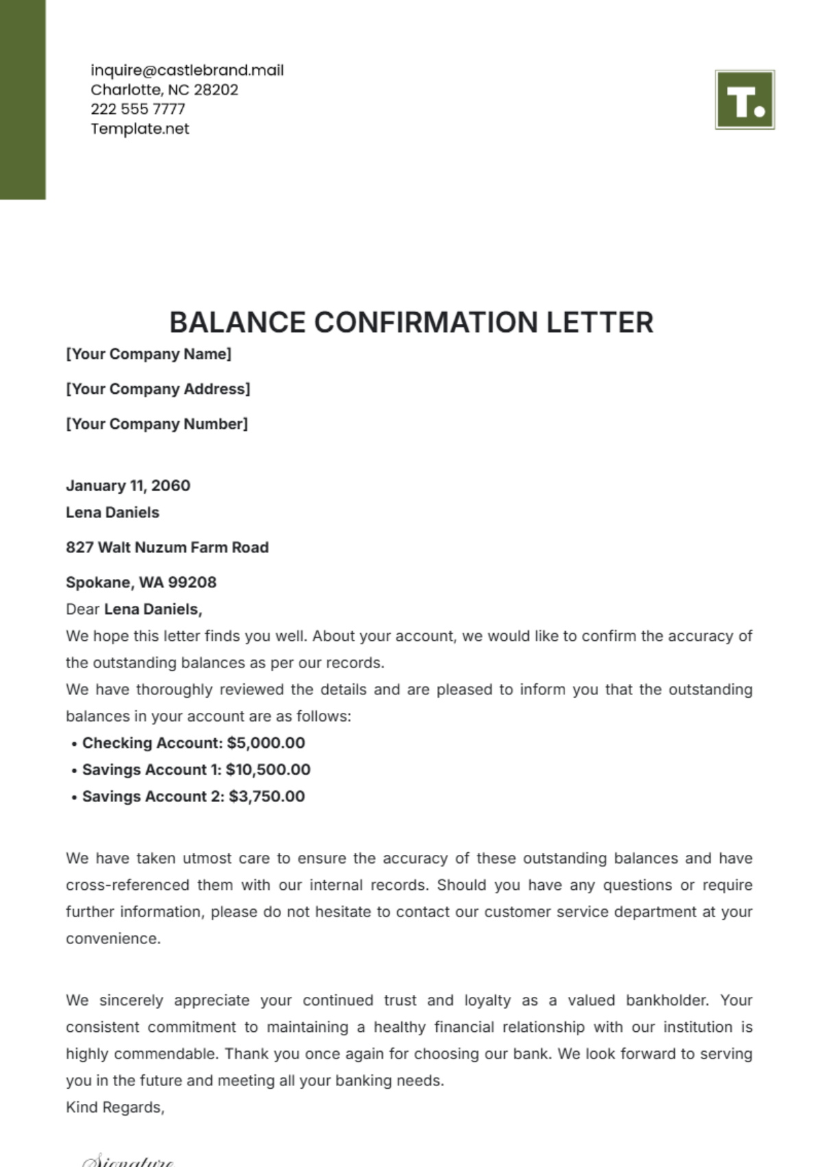 Free Balance Confirmation Letter Template To Edit Online