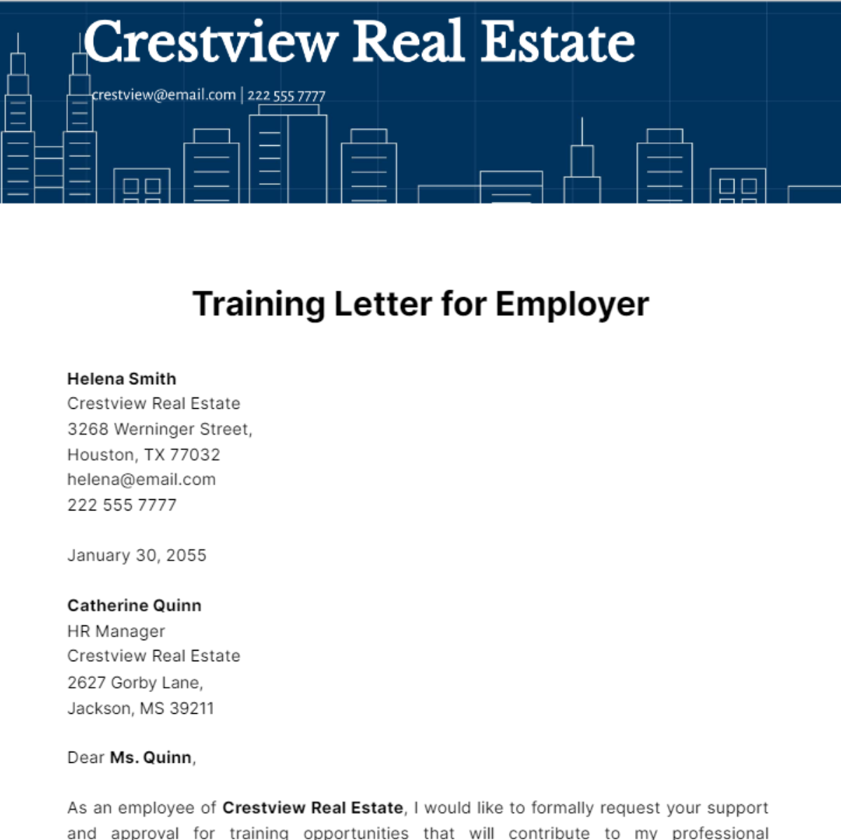Free Training Letter for Employer - Edit Online & Download | Template.net