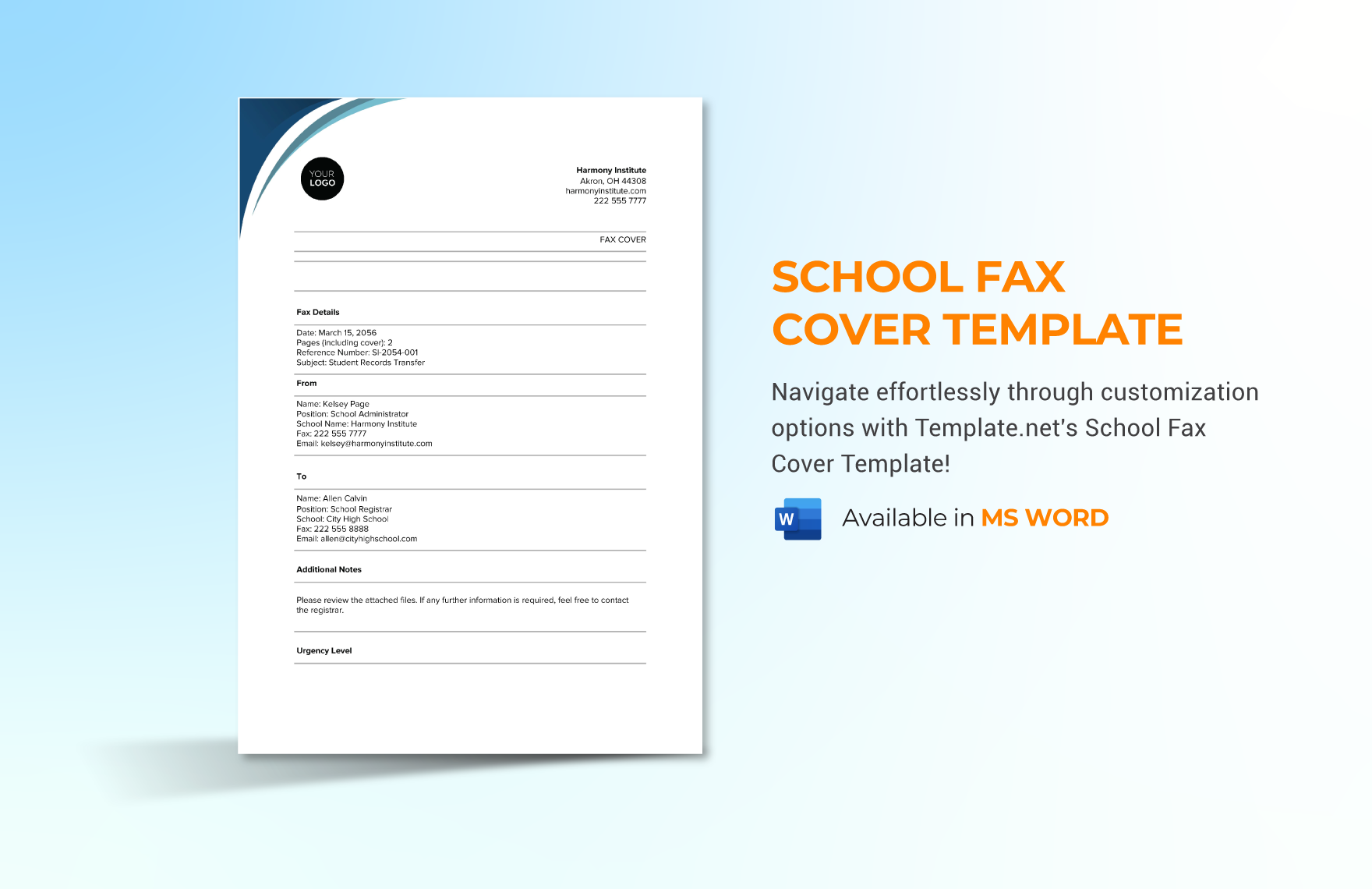 School Fax Cover Template - Download in Word | Template.net