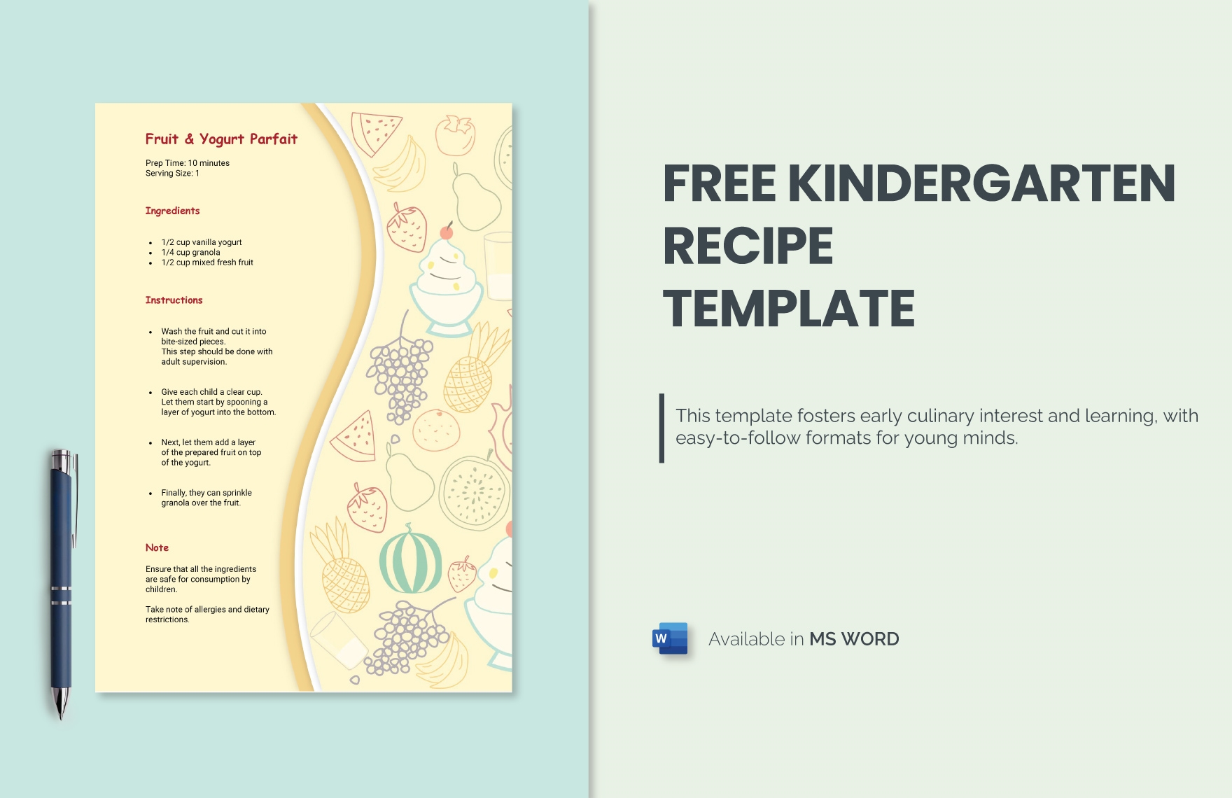 Free Kindergarten Recipe Template - Download in Word | Template.net