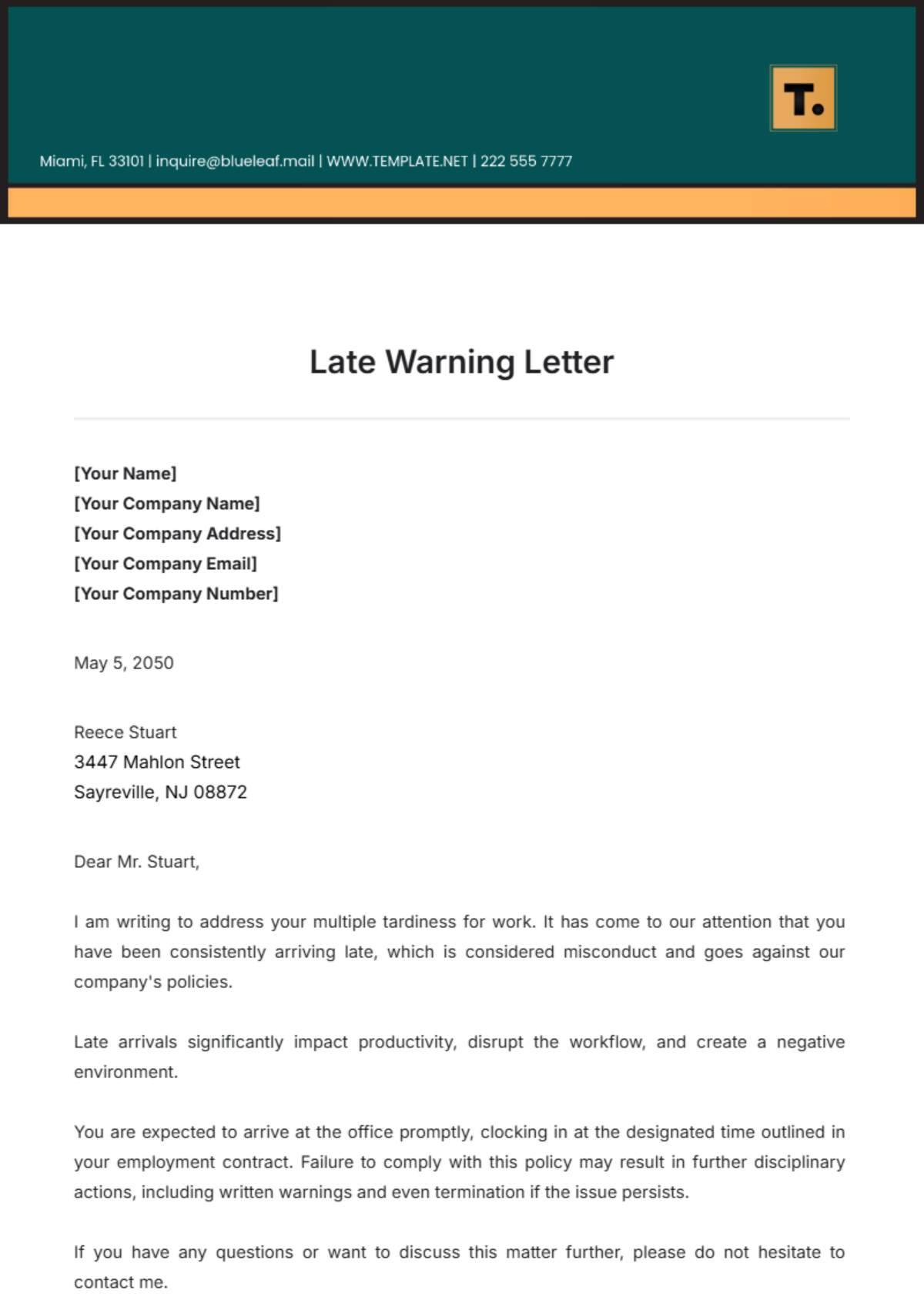 Free Late Warning Letter Template To Edit Online