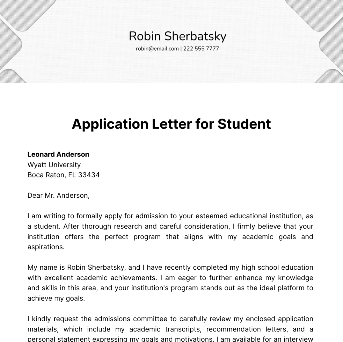 Free Application Letter For Student Template To Edit Online Free Application Letter For Student Template To Edit Online