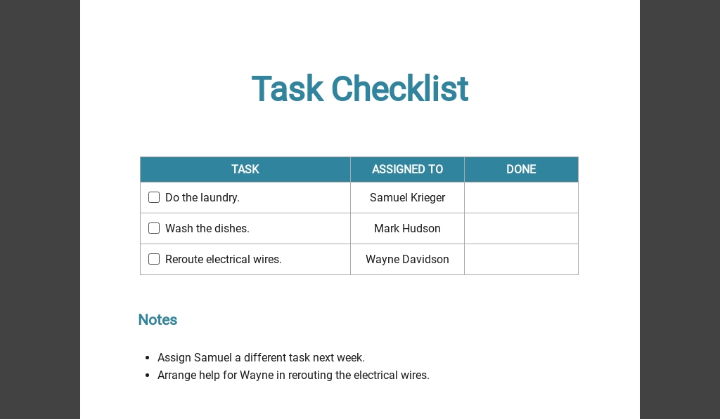 Sample Task Checklist Template - Google Docs, Word, Apple Pages, PDF | Template.net