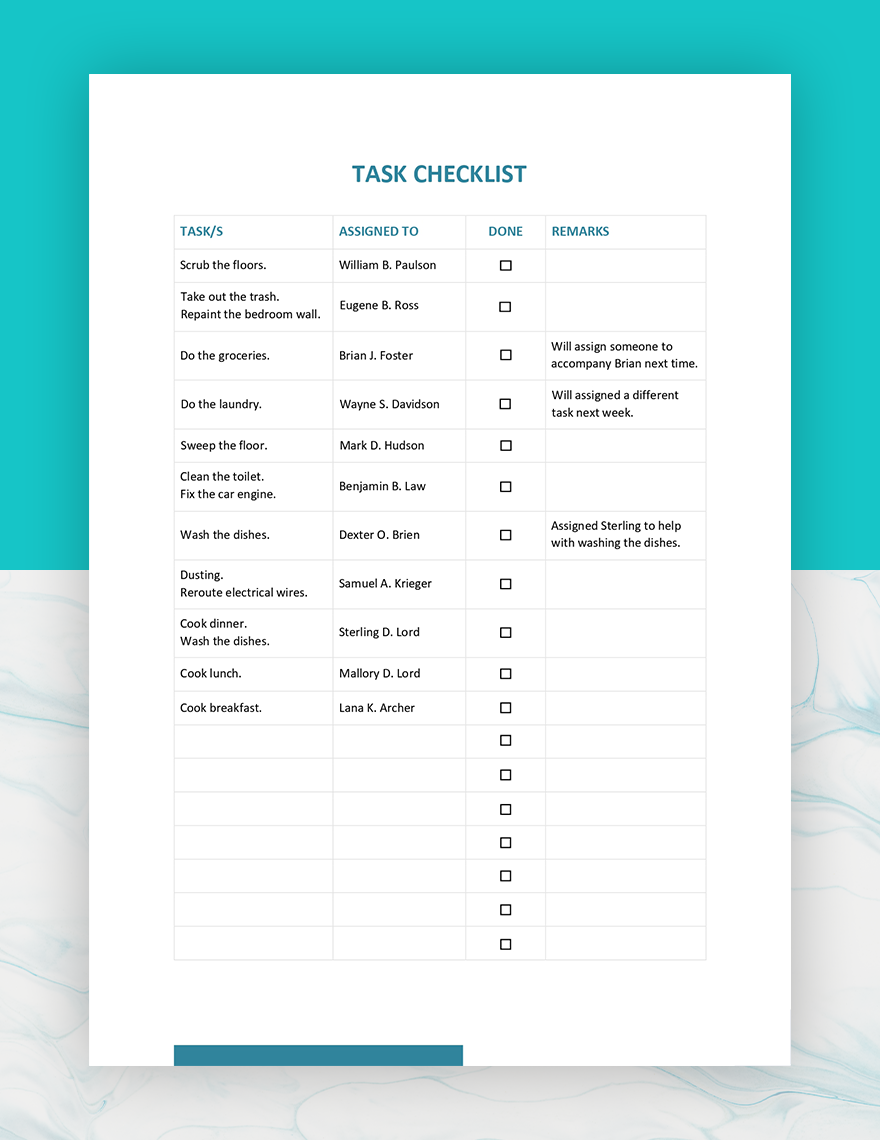 Task Checklist Template - Google Docs, Word, Apple Pages, PDF ...